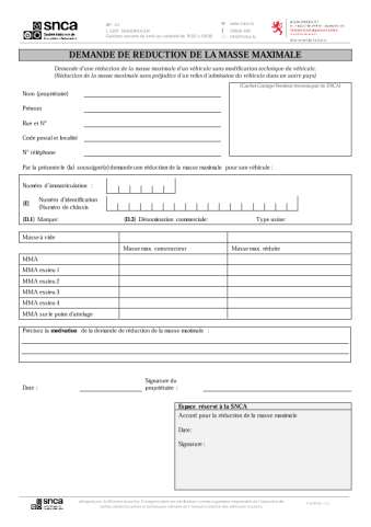 Demande réduction de la masse maximale — SNCA - Luxembourg
