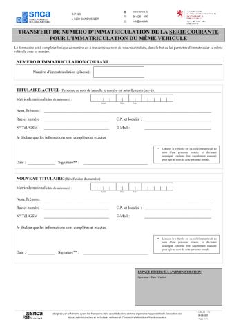 Transfert de numéro d'immatriculation de la série courante pour l ...