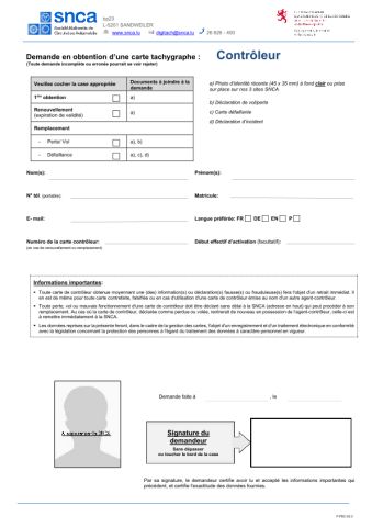 Demande d'obtention d'une carte tachygraphe : Contrôleur — SNCA ...