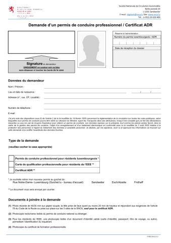 Demande d'un permis de conduire professionnel / Certificat ADR — SNCA ...